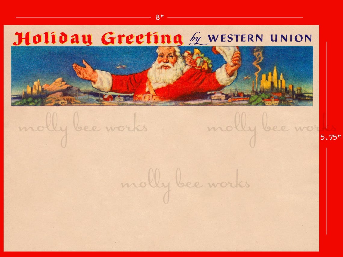 1940's Western Union Holiday Greeting Telegram/telegraph Blank Huge ...