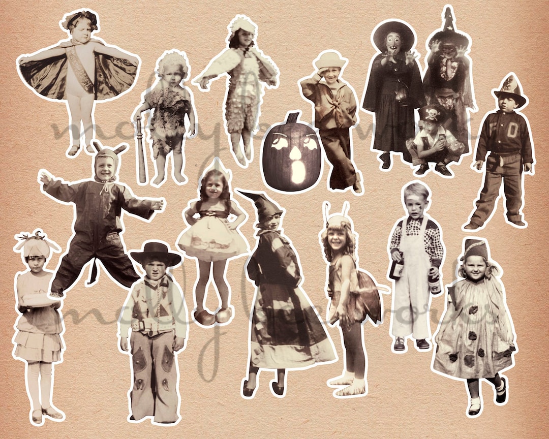 Printable Cut Outs Fussy Cuts Kids in Halloween Costumes Antique ...