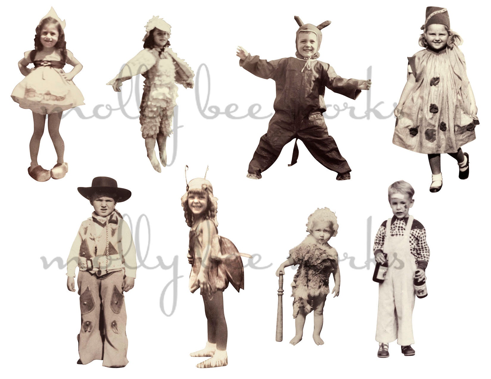 Printable Cut Outs Fussy Cuts Kids in Halloween Costumes Antique ...