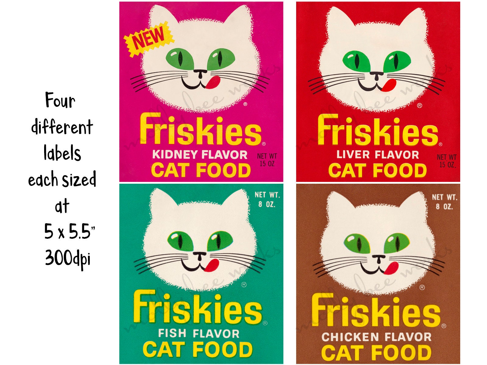 1970's Vintage Friskies Cat Food Labels Original Graphics Classic Cat ...