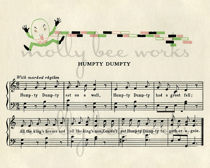Vintage Humpty Dumpty Song Sheet & Illustration Printable Instant ...