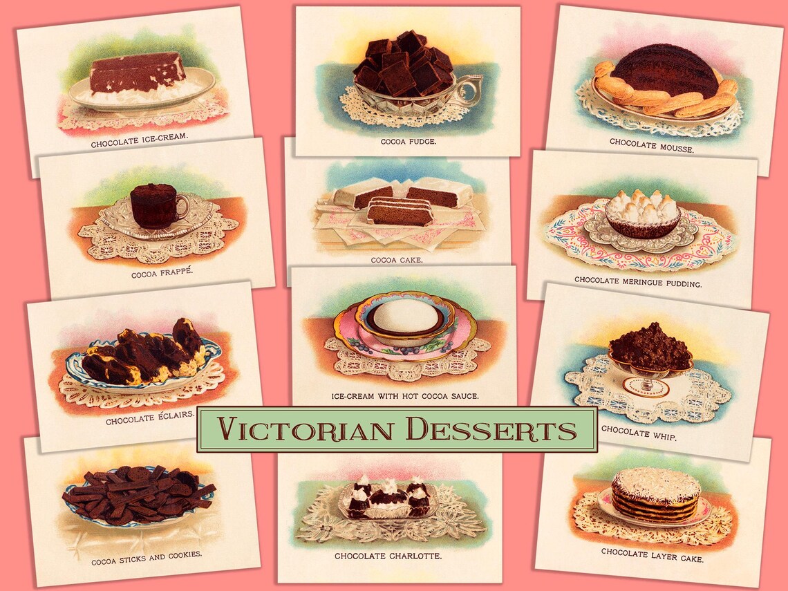 Beautiful Victorian Chocolate Cocoa Desserts Antique Illustrations Cake ...