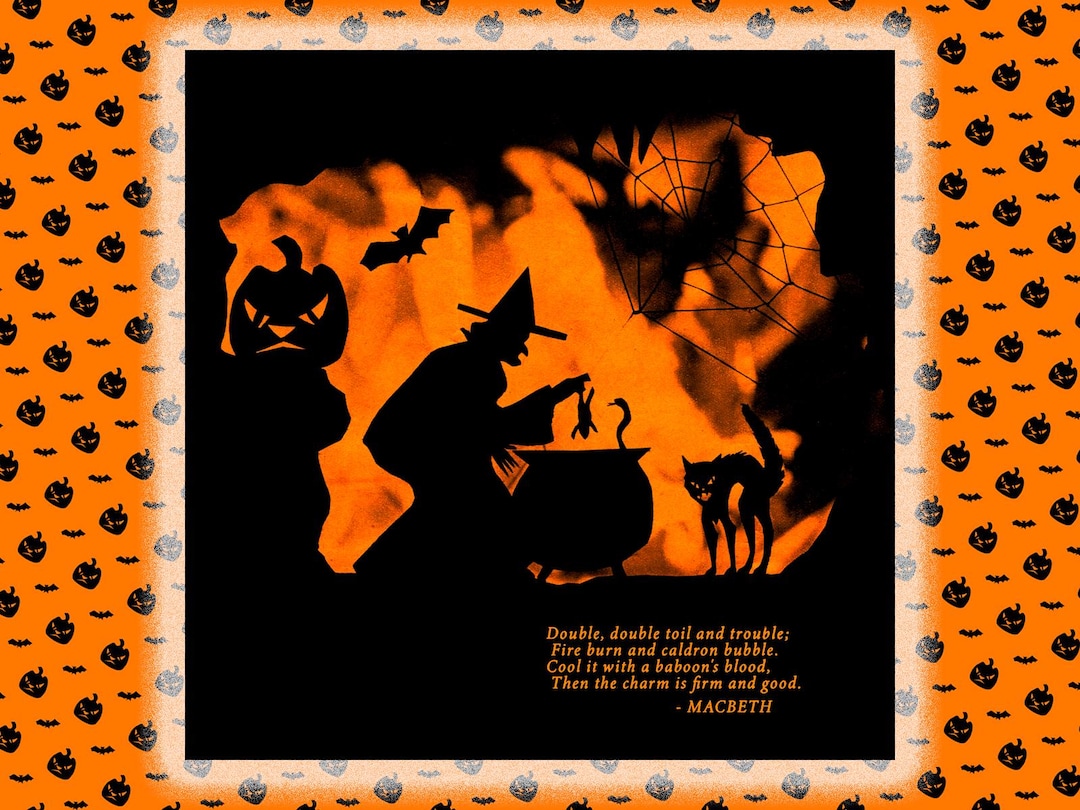 Vintage Halloween Illustration Song of the Witches Macbeth Shakespeare ...