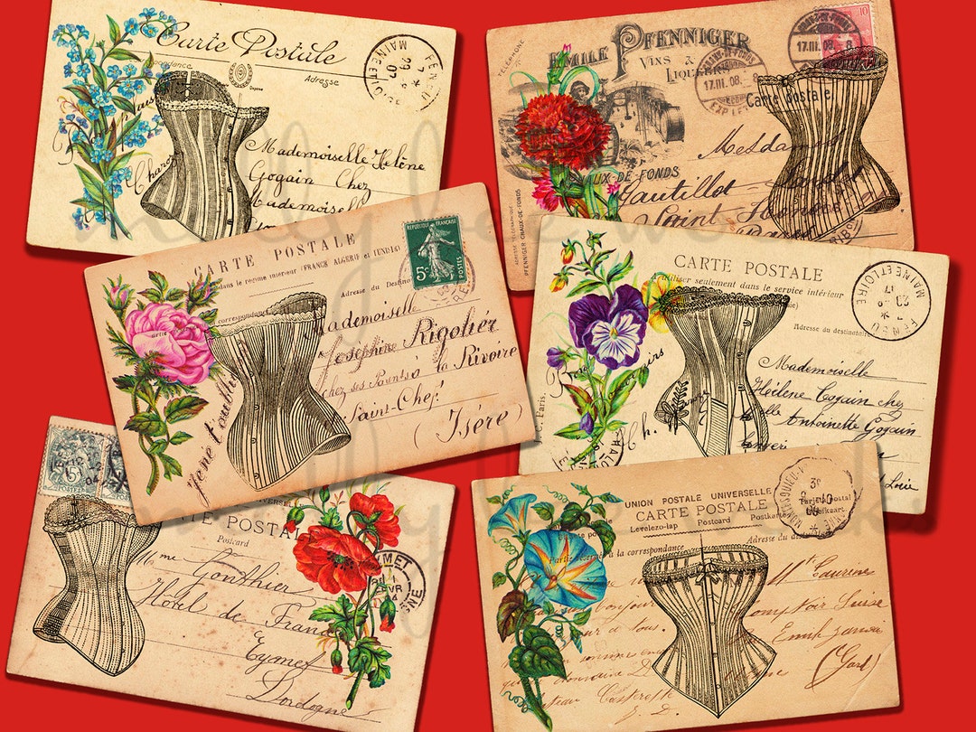 Vintage French Postcards With Antique Corsets Beautiful Floral Junk ...