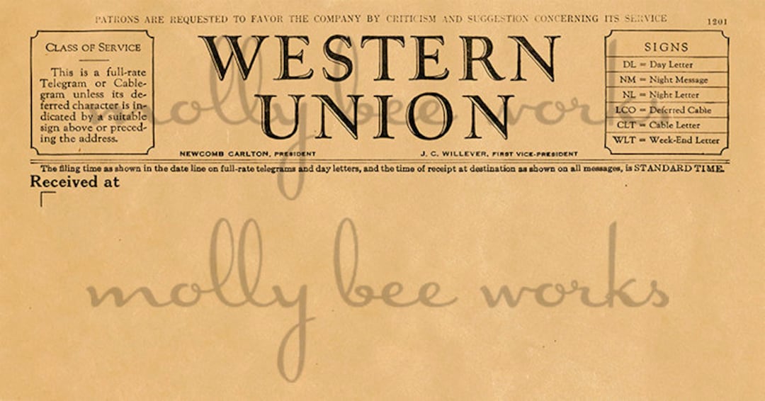 1930's Western Union Blank Telegram/telegraph Printable Instant Digital ...