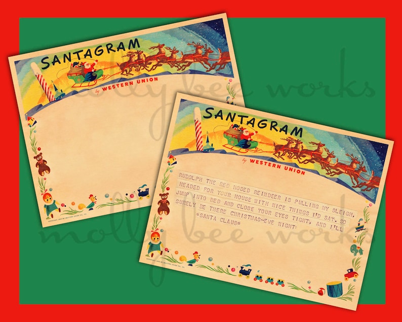 1950's Western Union SANTAGRAM Telegram/telegraph Blank to Customize ...