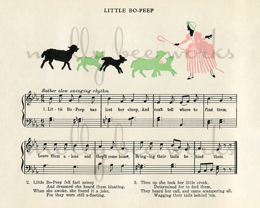 Vintage Little Bo-peep Song Sheet & Illustration Printable Instant ...