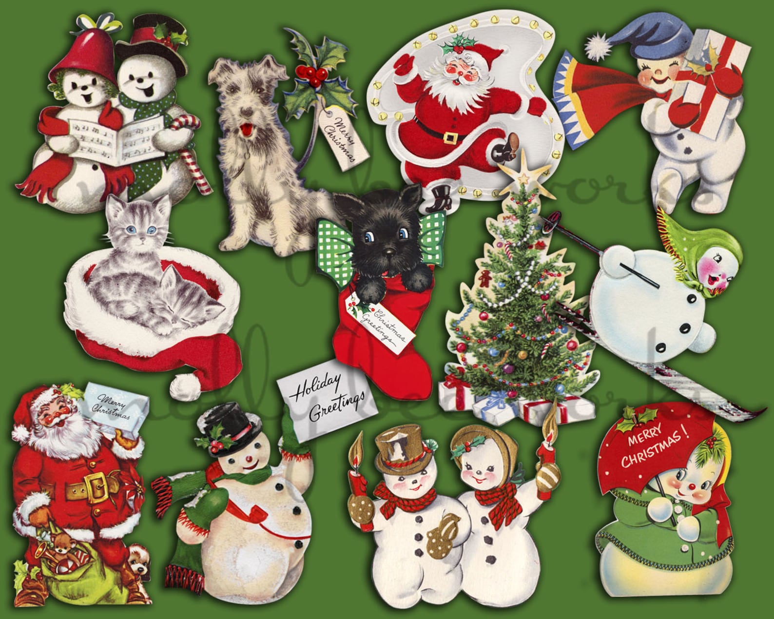 Printable Cut Outs Fussy Cuts Vintage MCM Christmas Snowmen Snow People ...