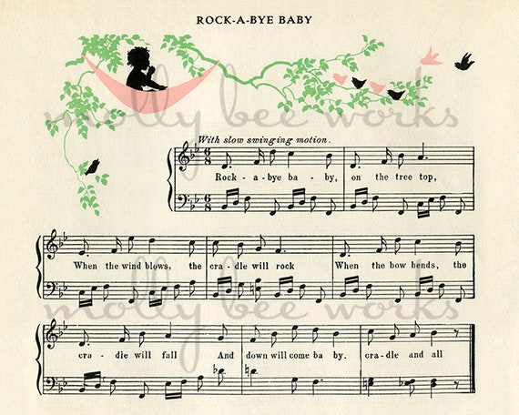 Vintage Rock-a-bye Baby Song Sheet & Illustration Printable - Etsy