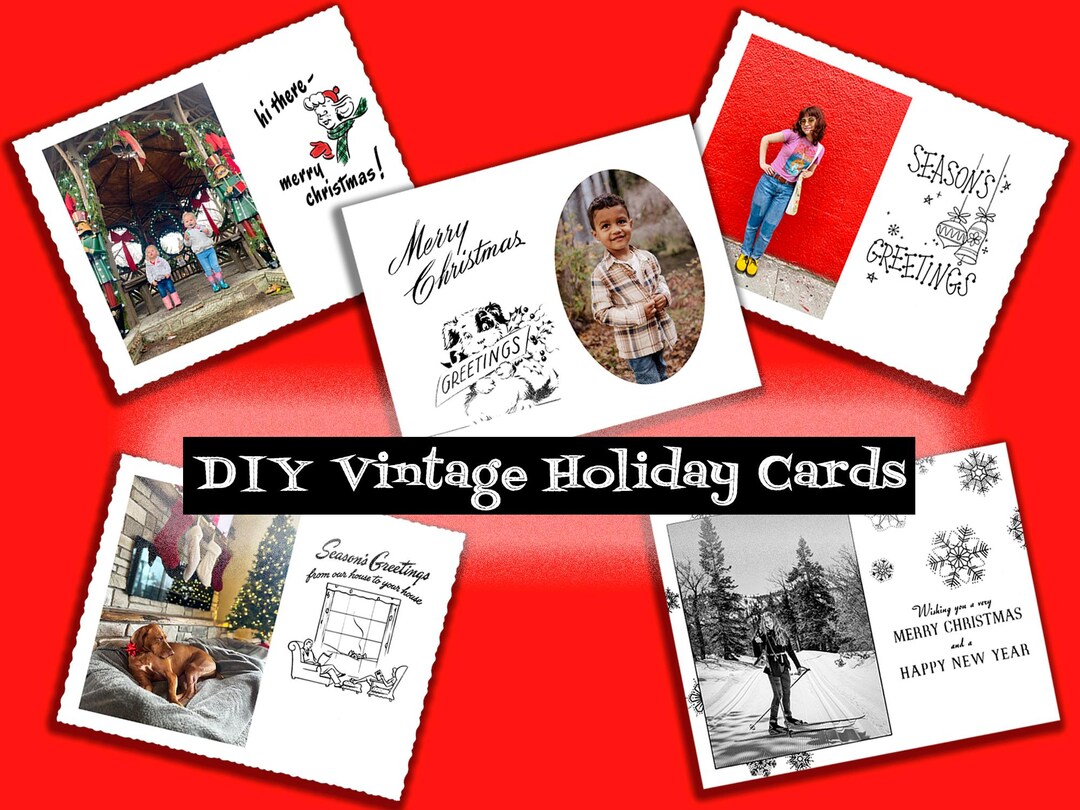 DIY Vintage Christmas Cards Add Your Photo 10 Different MCM 1950's Fun ...