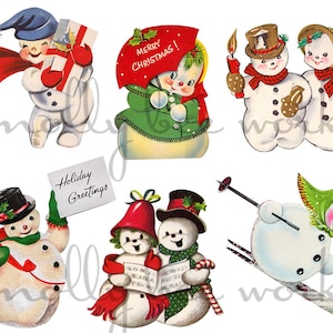 Printable Cut Outs Fussy Cuts Vintage MCM Christmas Snowmen Snow People ...