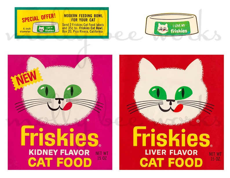 1970's Vintage Friskies Cat Food Labels Original Graphics Classic Cat ...