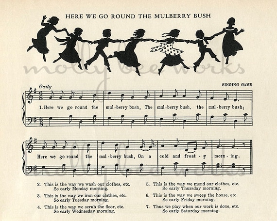 Vintage Song Sheet & Illustration Here We Go Round the - Etsy Ireland