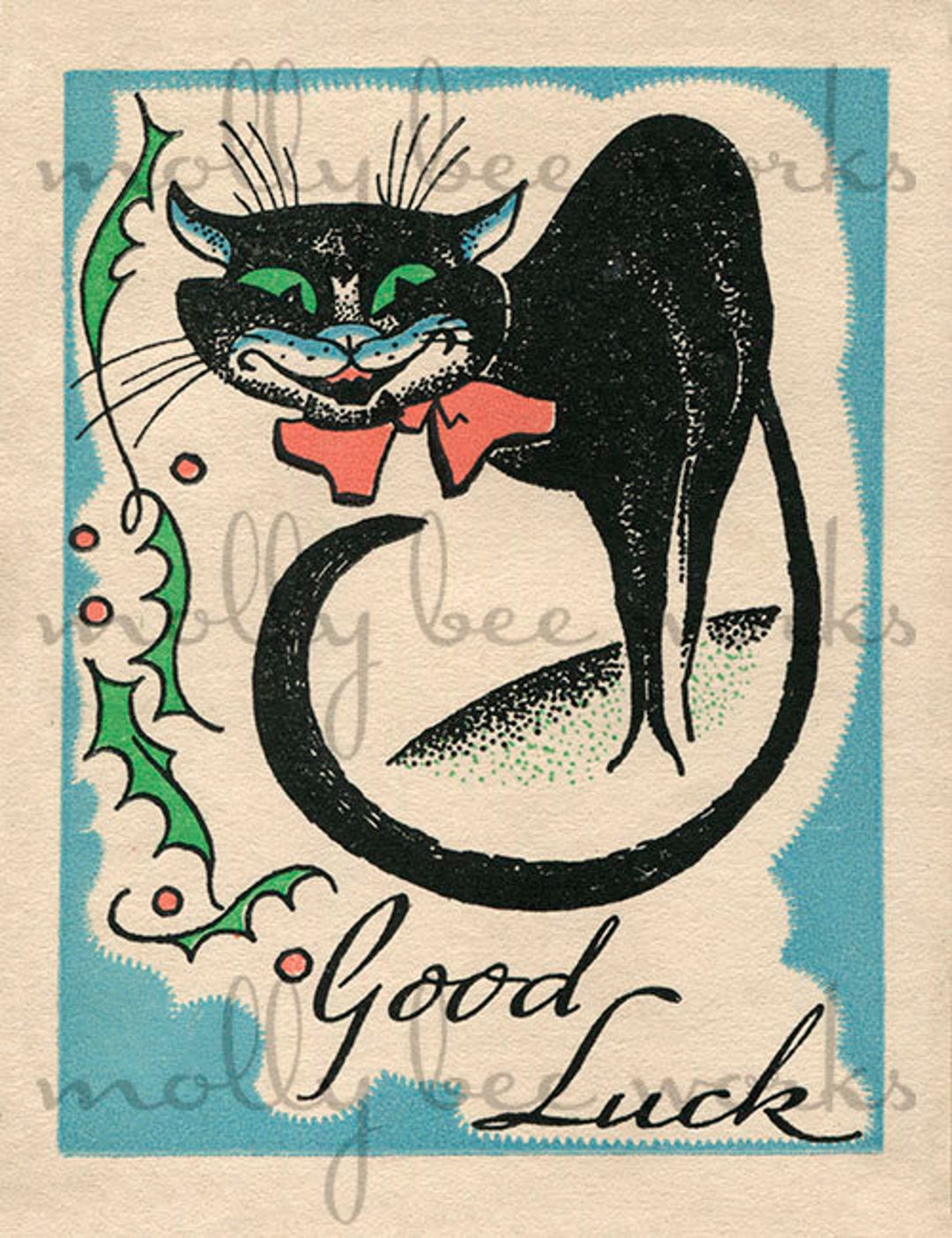 Vintage Good Luck Black Cat Printable Instant Digital Download - Etsy