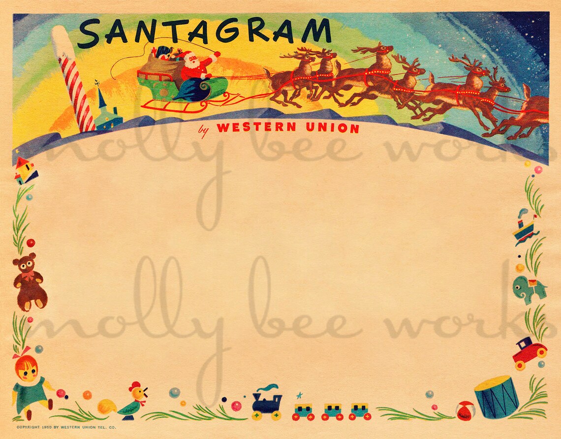 1950's Western Union SANTAGRAM Telegram/telegraph Blank to Customize ...