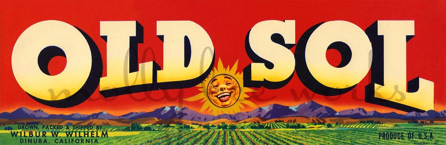Vintage Old Sol Smiling Sun Illustration Produce Crate Label Printable ...