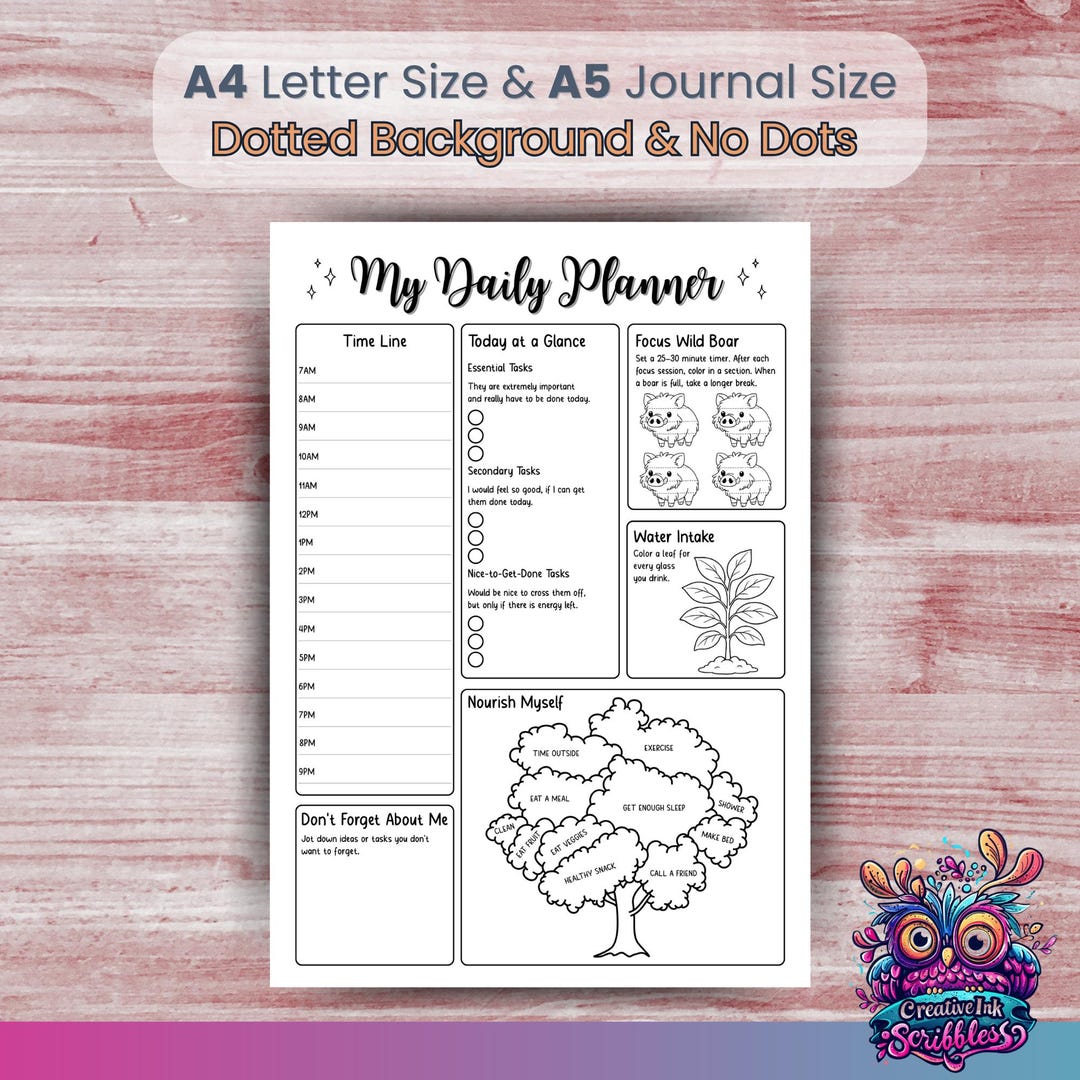 Autumn Daily Planner Template ADHD Friendly Bullet Journal Page ...