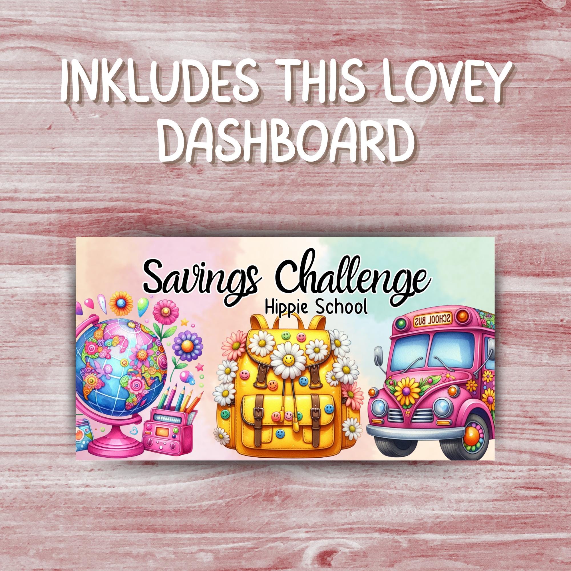 Hippie Back to School Savings Challenge A6 Printable Budget Tracker ...