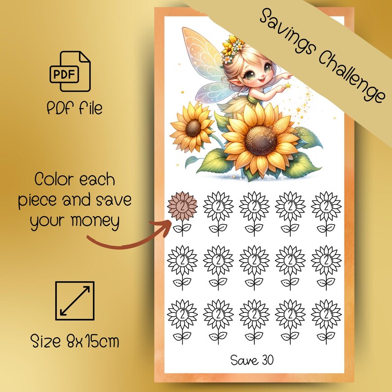 Cute Sunflower Fairy Savings Challenges, Budget Binder Challenge ...