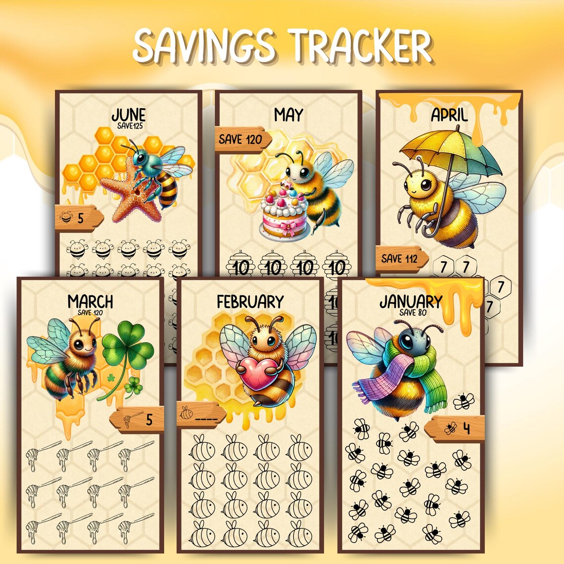 Bees Around the Year Savings Challenges, 12 Months Challenges Bundle ...