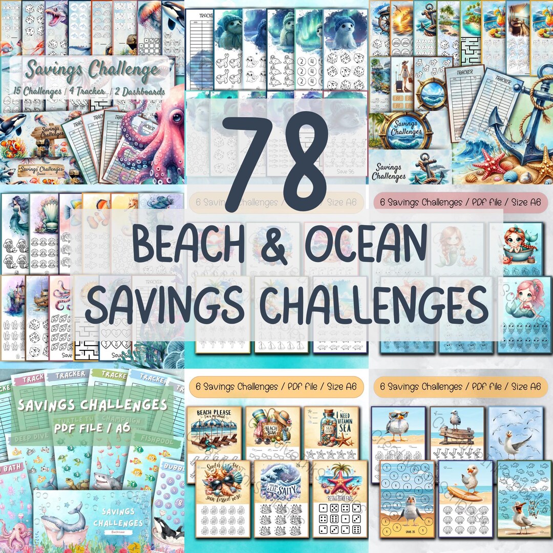 BIG Sea Savings Challenges Bundle With 78 Challenges, Budget Binder ...