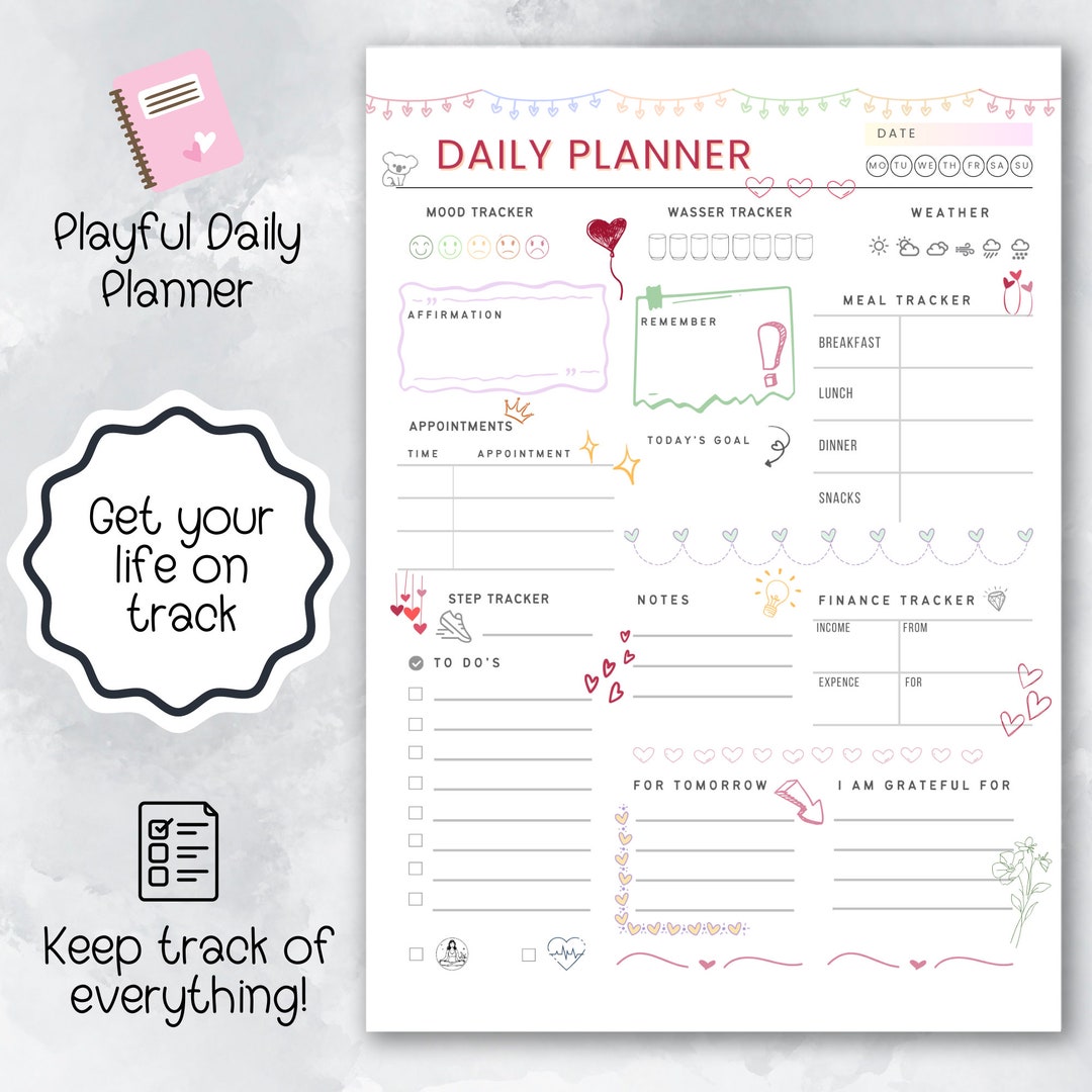 Adorable Daily Planner, Food Log, Health and Fitness Tracker, Gratitude ...