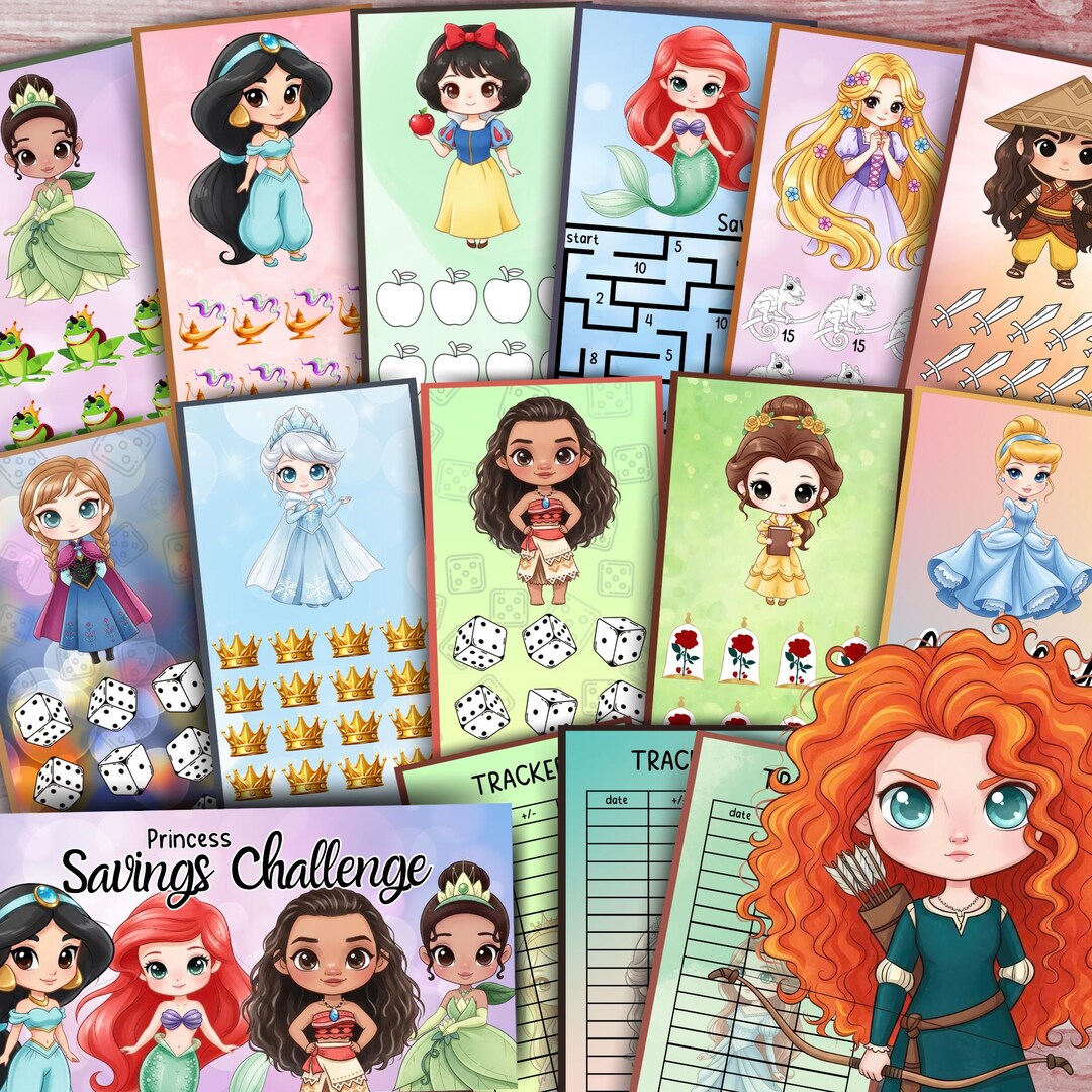 Princess-themed Savings Challenge Printable A6 Cash Envelope Tracker ...
