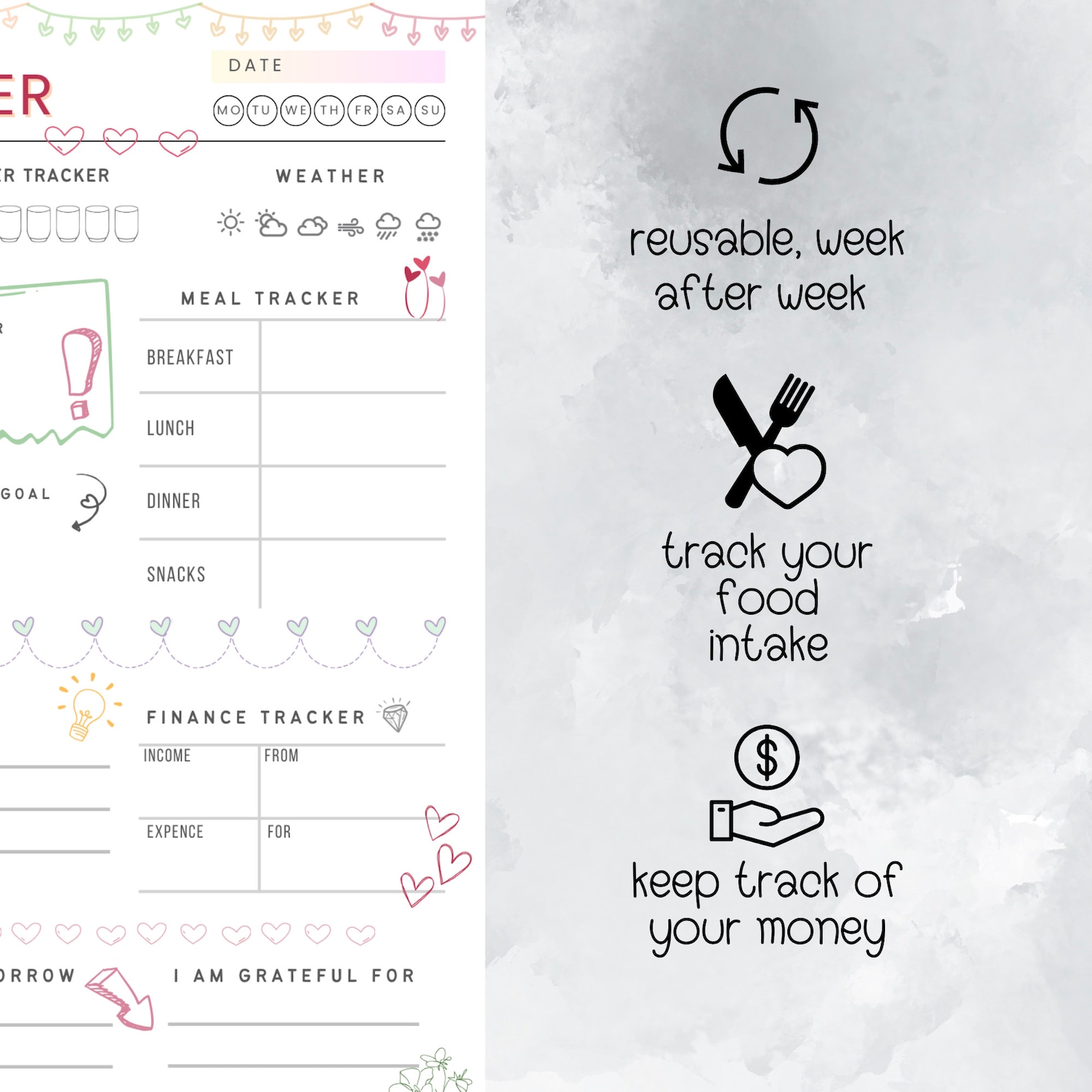Adorable Daily Planner, Food Log, Health and Fitness Tracker, Gratitude ...
