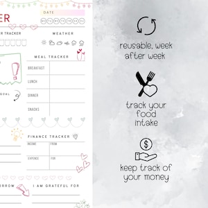 Adorable Daily Planner, Food Log, Health and Fitness Tracker, Gratitude ...