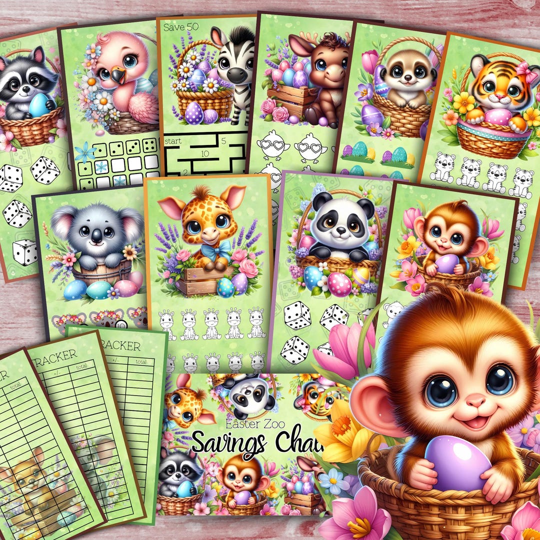 Zoo Animals Savings Challenges Printable Kawaii Easter Challenges ...