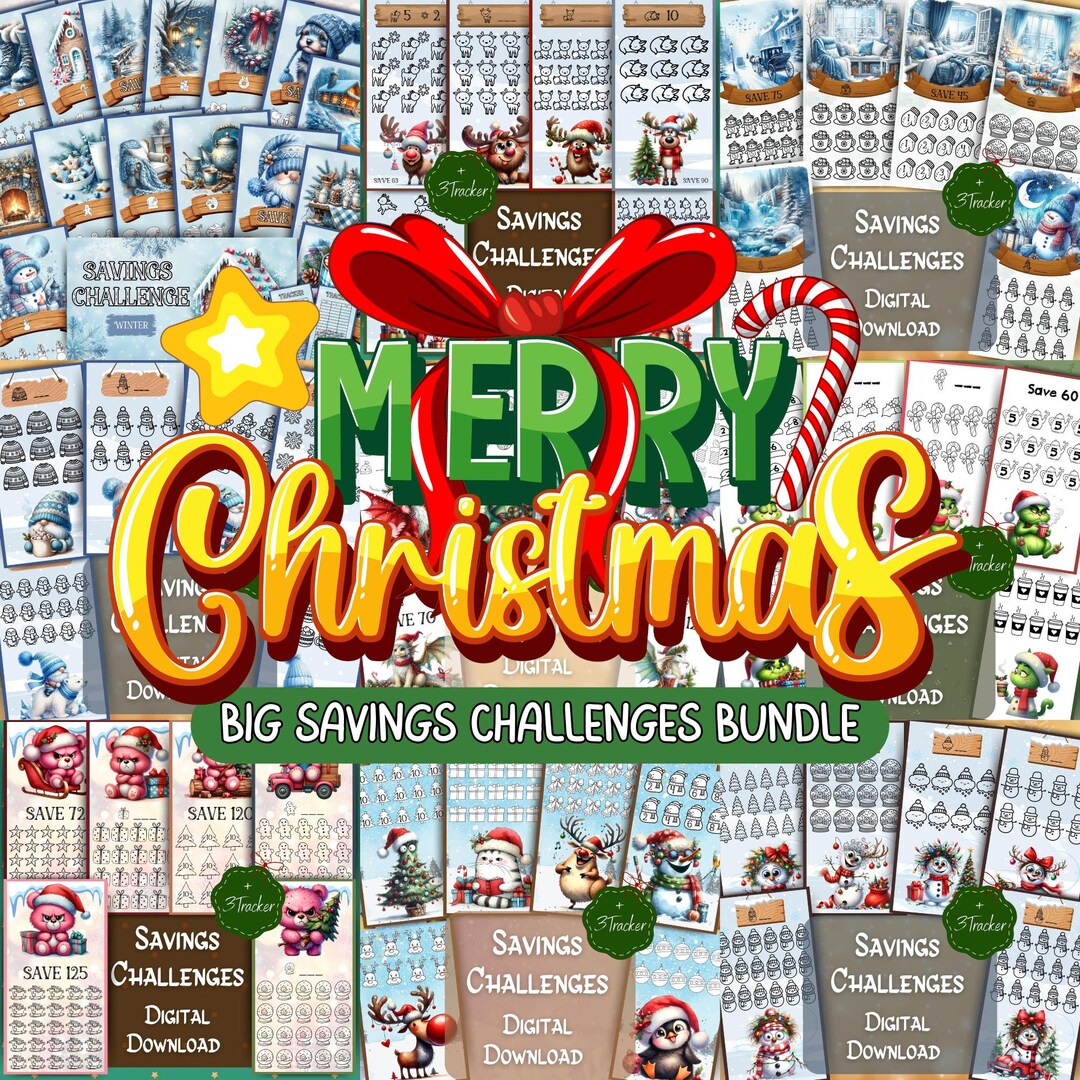 Merry Christmas Savings Challenge Bundle 60+ Cute Digital Challenges A6 ...