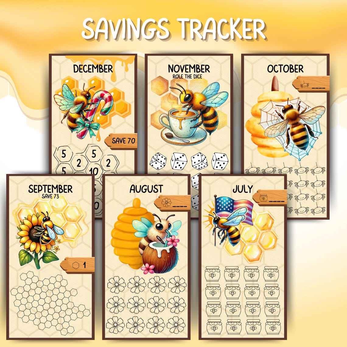 Bees Around the Year Savings Challenges, 12 Months Challenges Bundle ...