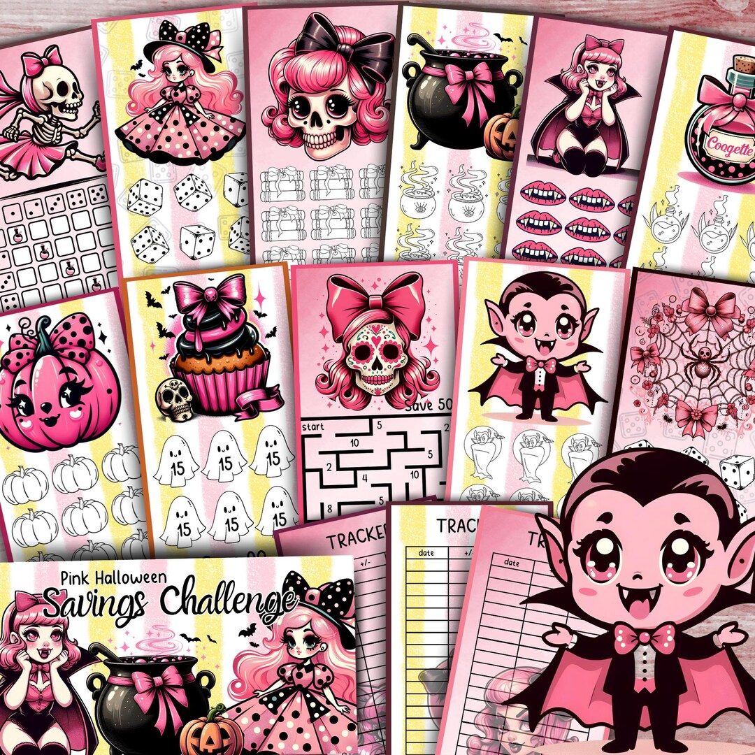 Pink Halloween Savings Challenge Cute Kawaii Budget Tracker Girly ...