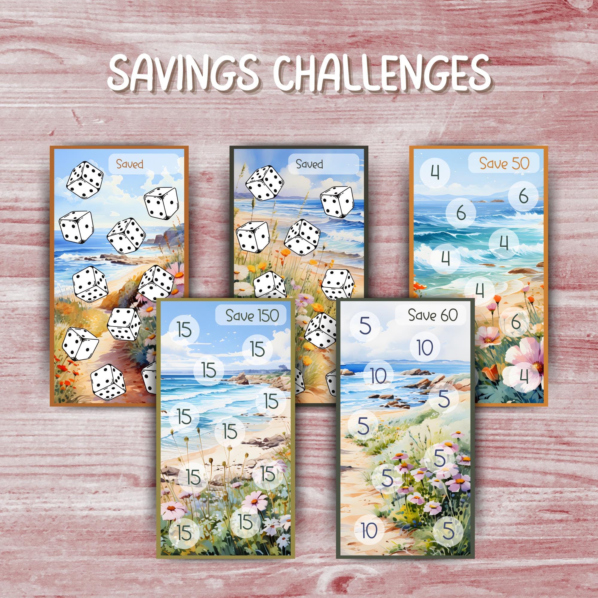 Floral Beach Savings Challenge Printable Budget Game Cash Envelope ...