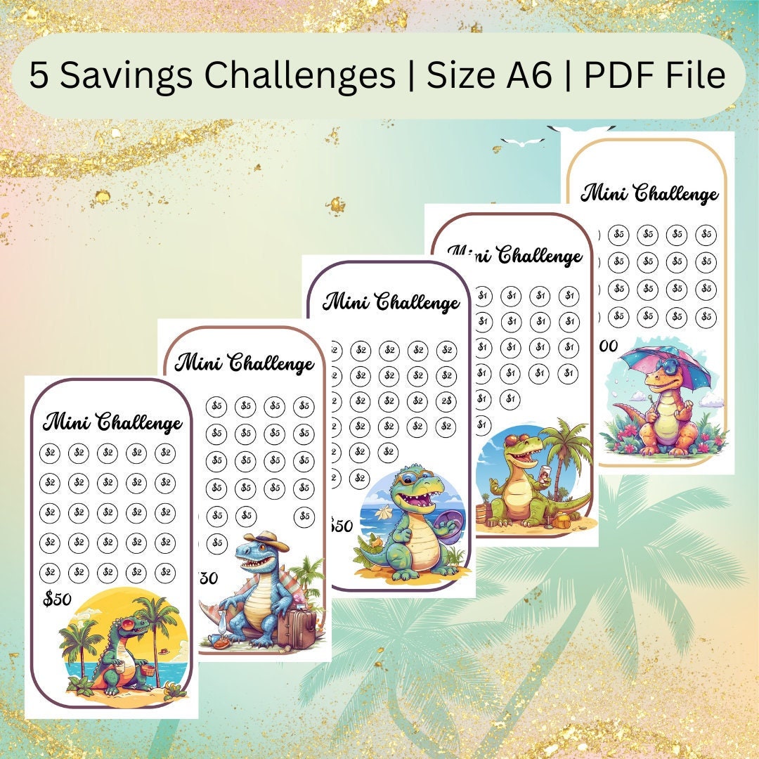 Dinosaur Mini Savings Challenge, Dollar Challenge Bundle, Savings ...