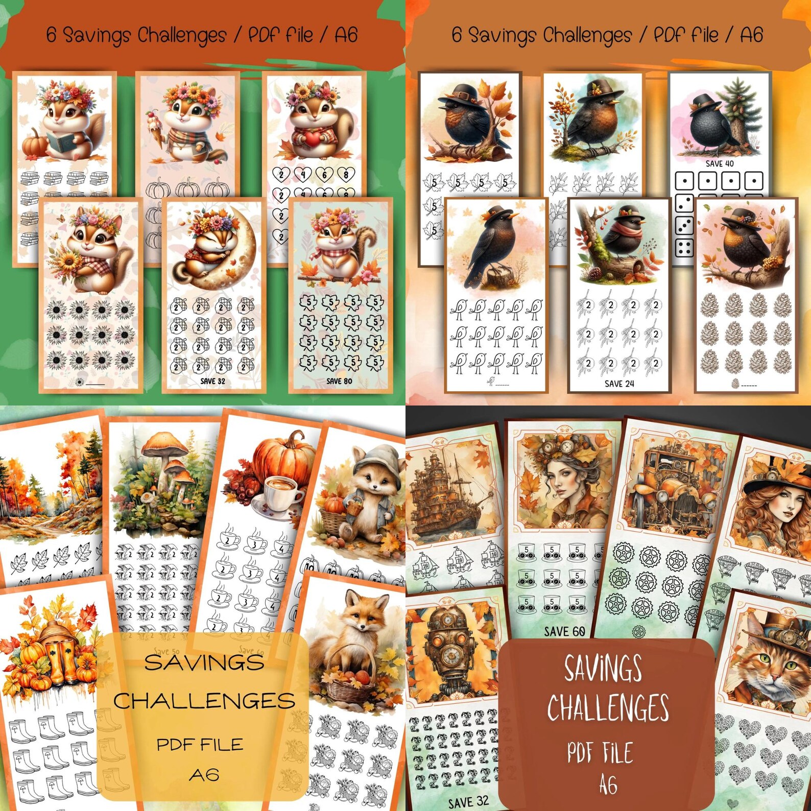 BIG Autumn Savings Challenge Bundle 60 Printable Budget Games A6 Cash ...