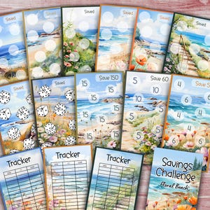Floral Beach Savings Challenge Printable Budget Game Cash Envelope ...