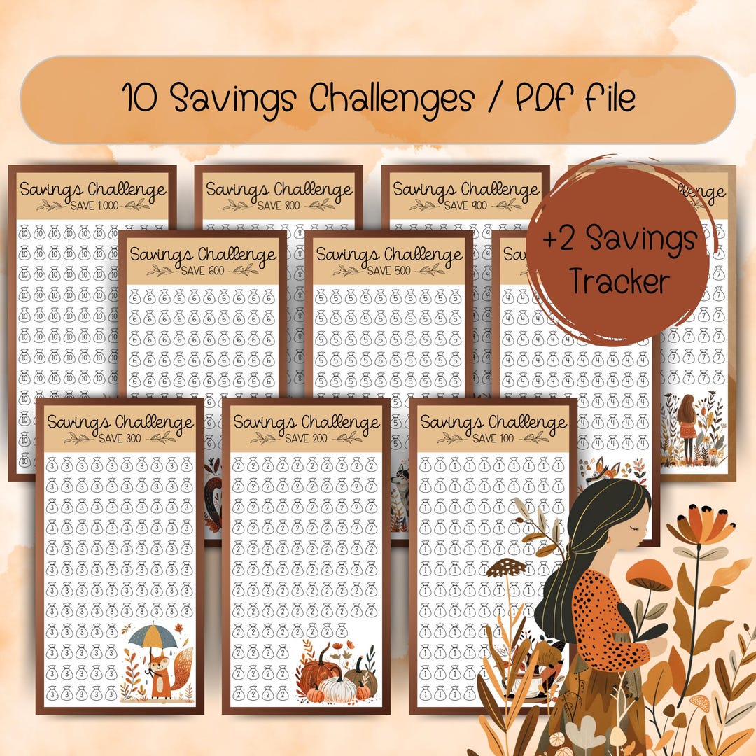 Cute Fall Money Saving Challenge, 10 Envelope Challenge, Floral Savings ...