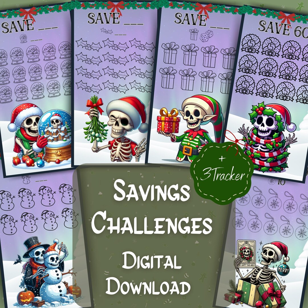 Christmas Skeleton Savings Challenges, Winter Challenges Bundle for A6 ...