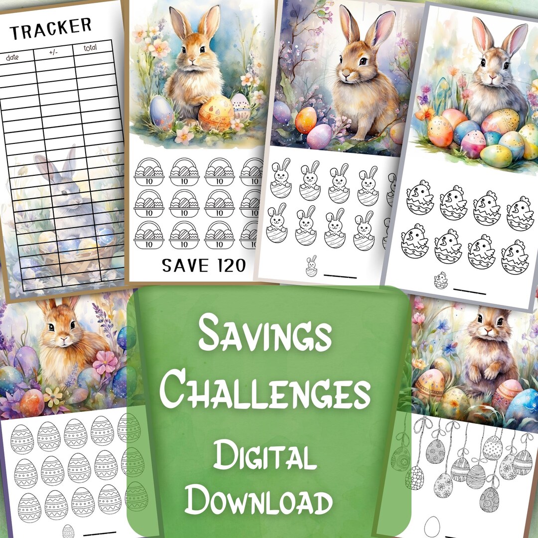 Easter Bunny Savings Challenges, Cute Rabbit Challenges Bundle for A6 ...