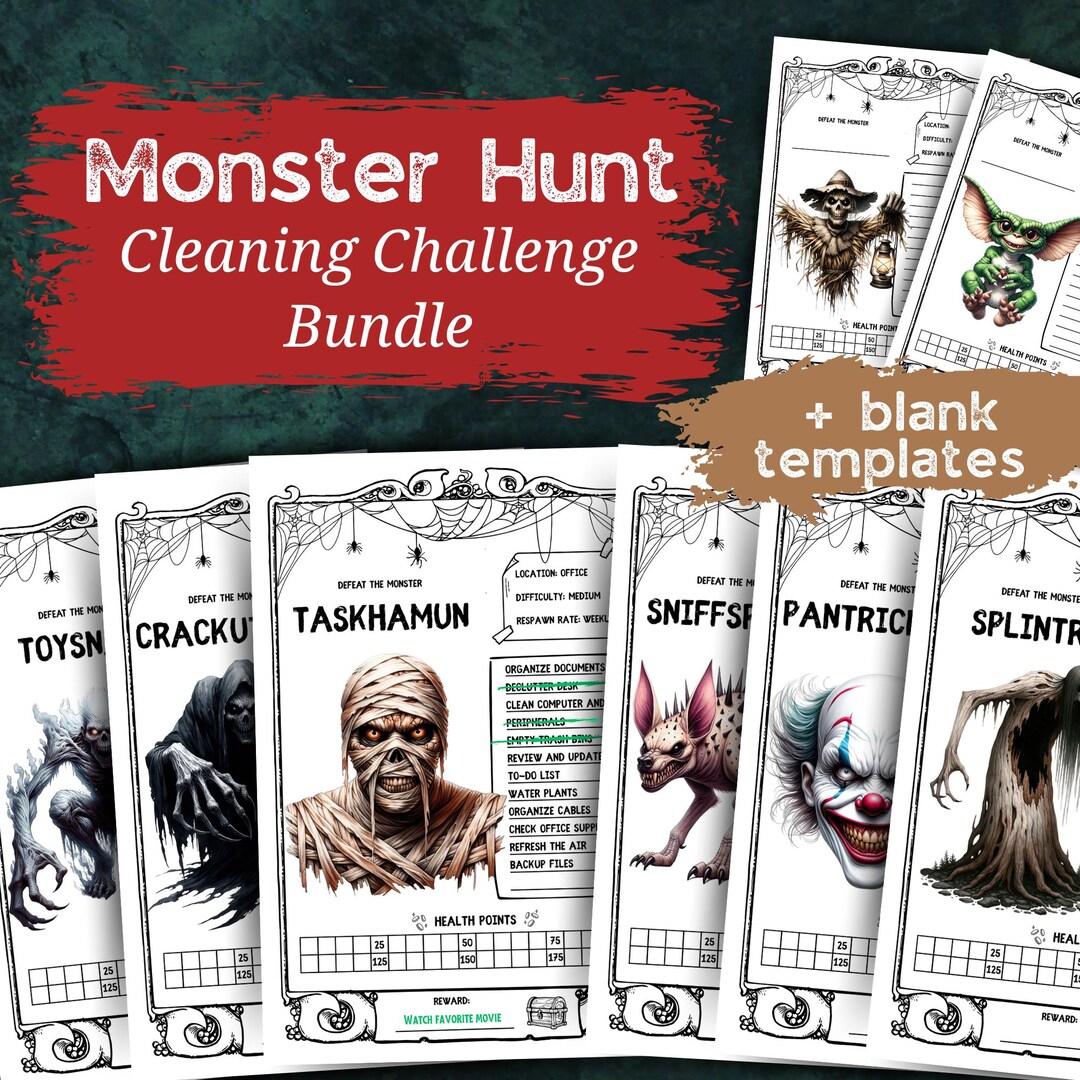 Monster Hunt DND Cleaning Challenge Game for Neurodivergent Adults A4 ...