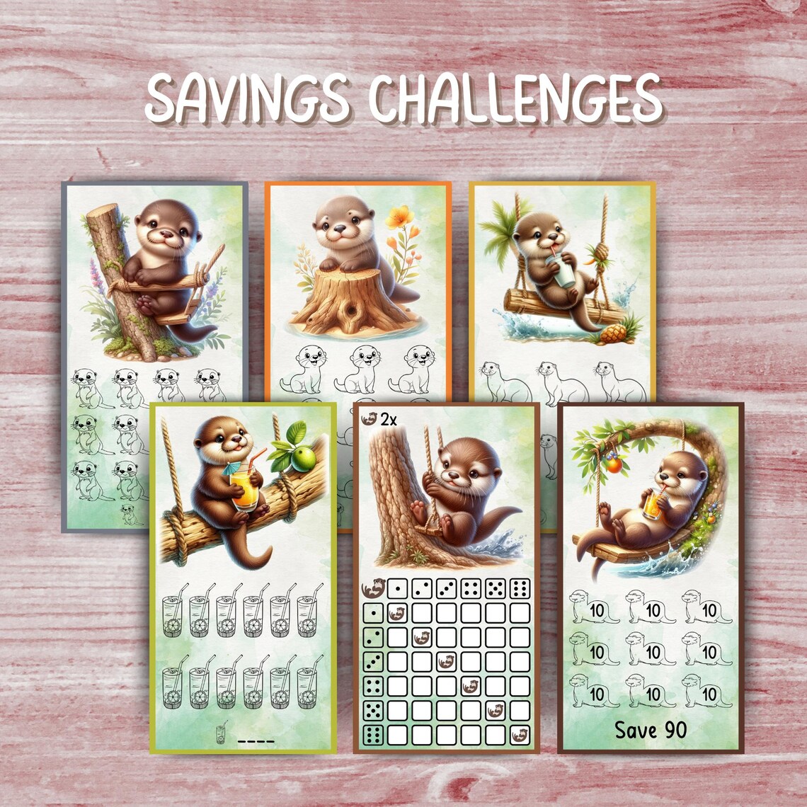 Cute Otter Savings Challenge A6 Printable Budget Game Cash Envelope ...
