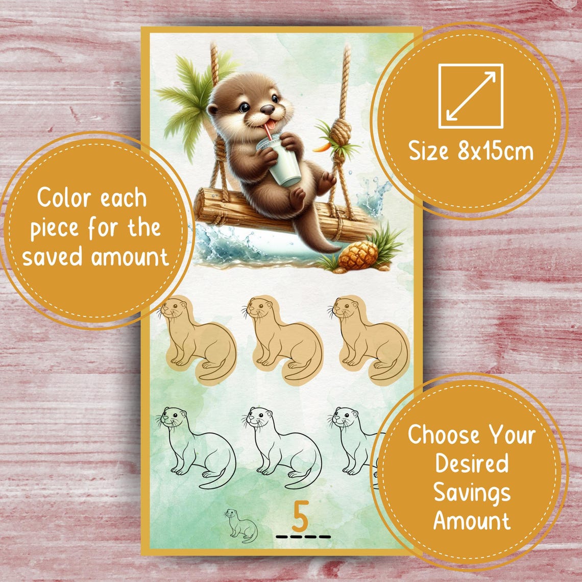 Cute Otter Savings Challenge A6 Printable Budget Game Cash Envelope ...