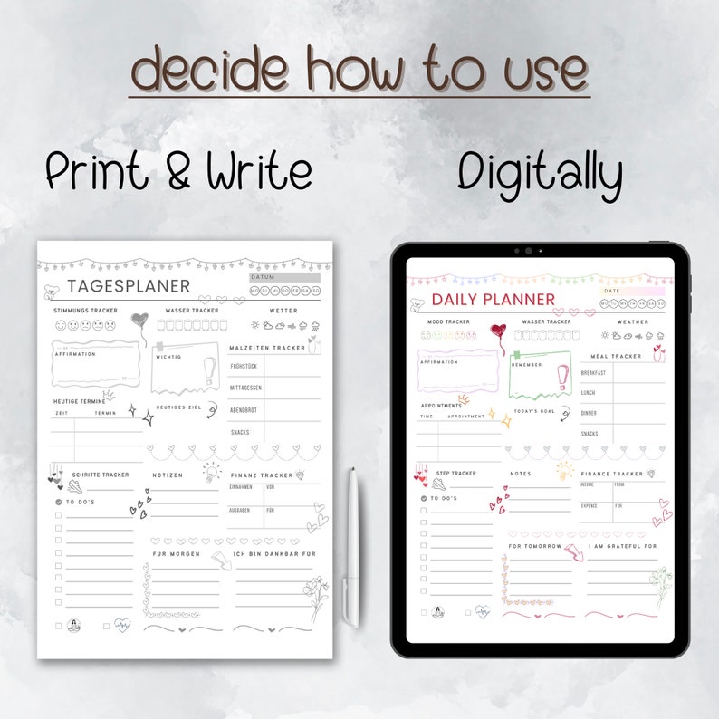 Adorable Daily Planner, Food Log, Health and Fitness Tracker, Gratitude ...