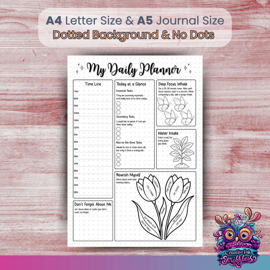 Spring Daily Planner Template ADHD Friendly Bullet Journal Page ...