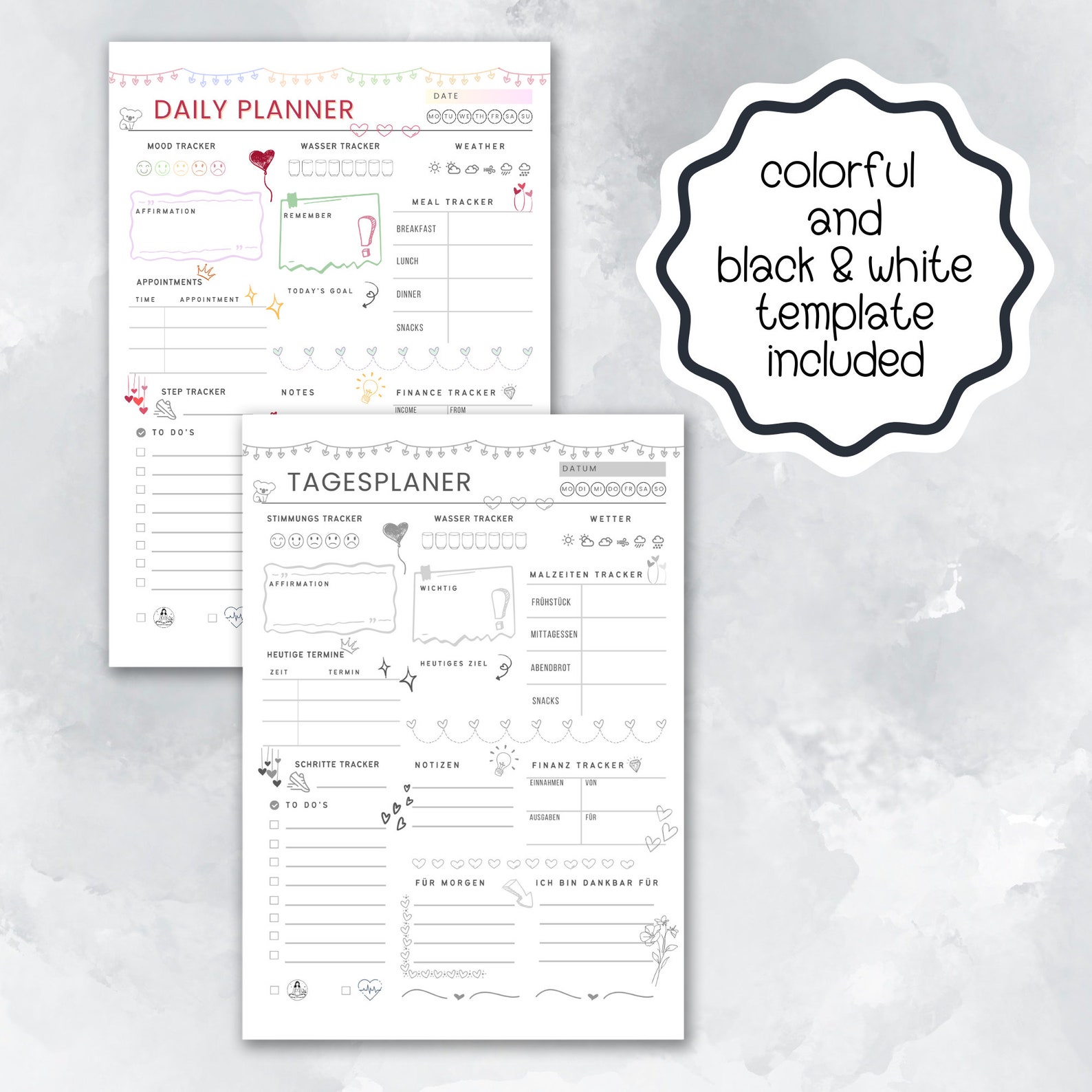 Adorable Daily Planner, Food Log, Health and Fitness Tracker, Gratitude ...