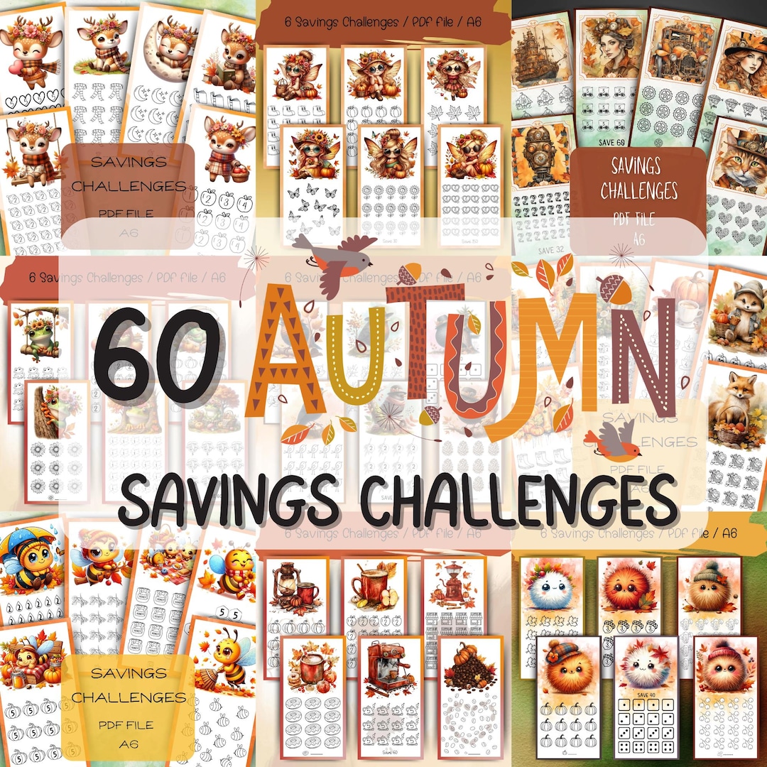 BIG Autumn Savings Challenge Bundle 60 Printable Budget Games A6 Cash ...