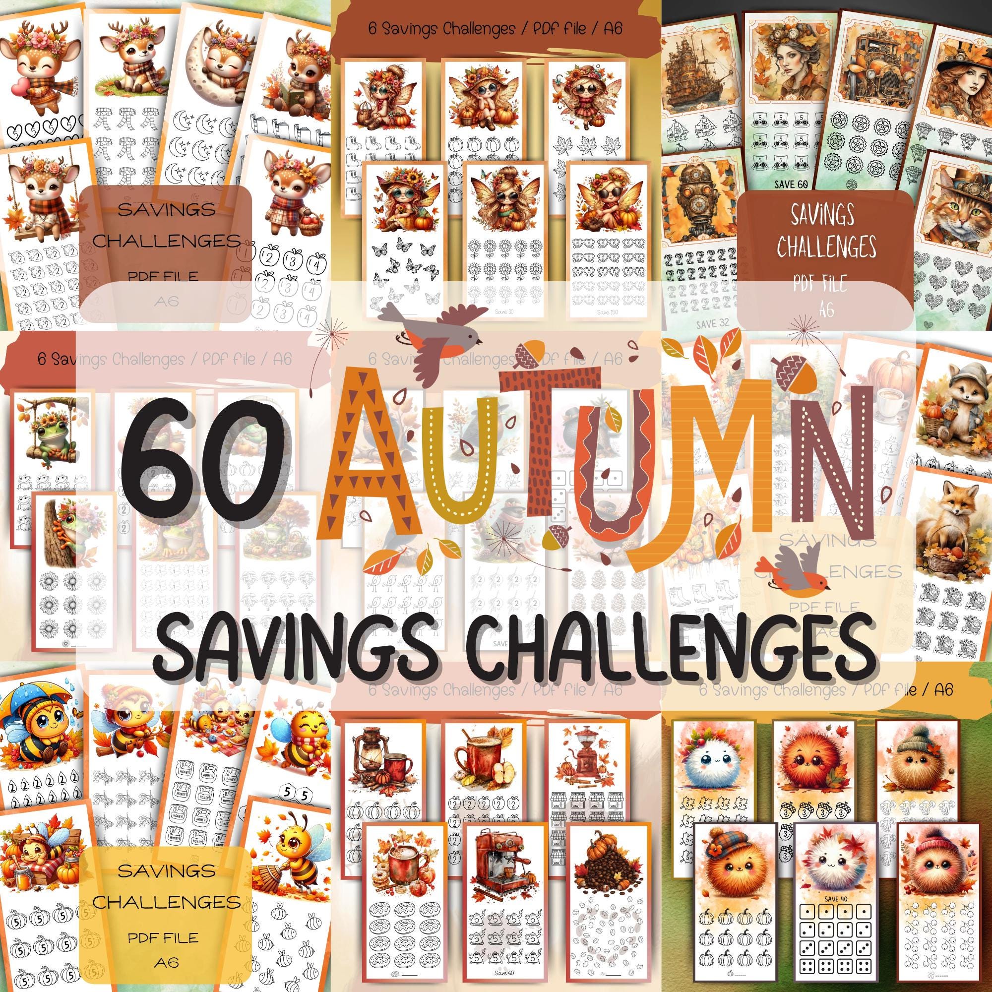 BIG Autumn Savings Challenge Bundle 60 Printable Budget Games A6 Cash ...