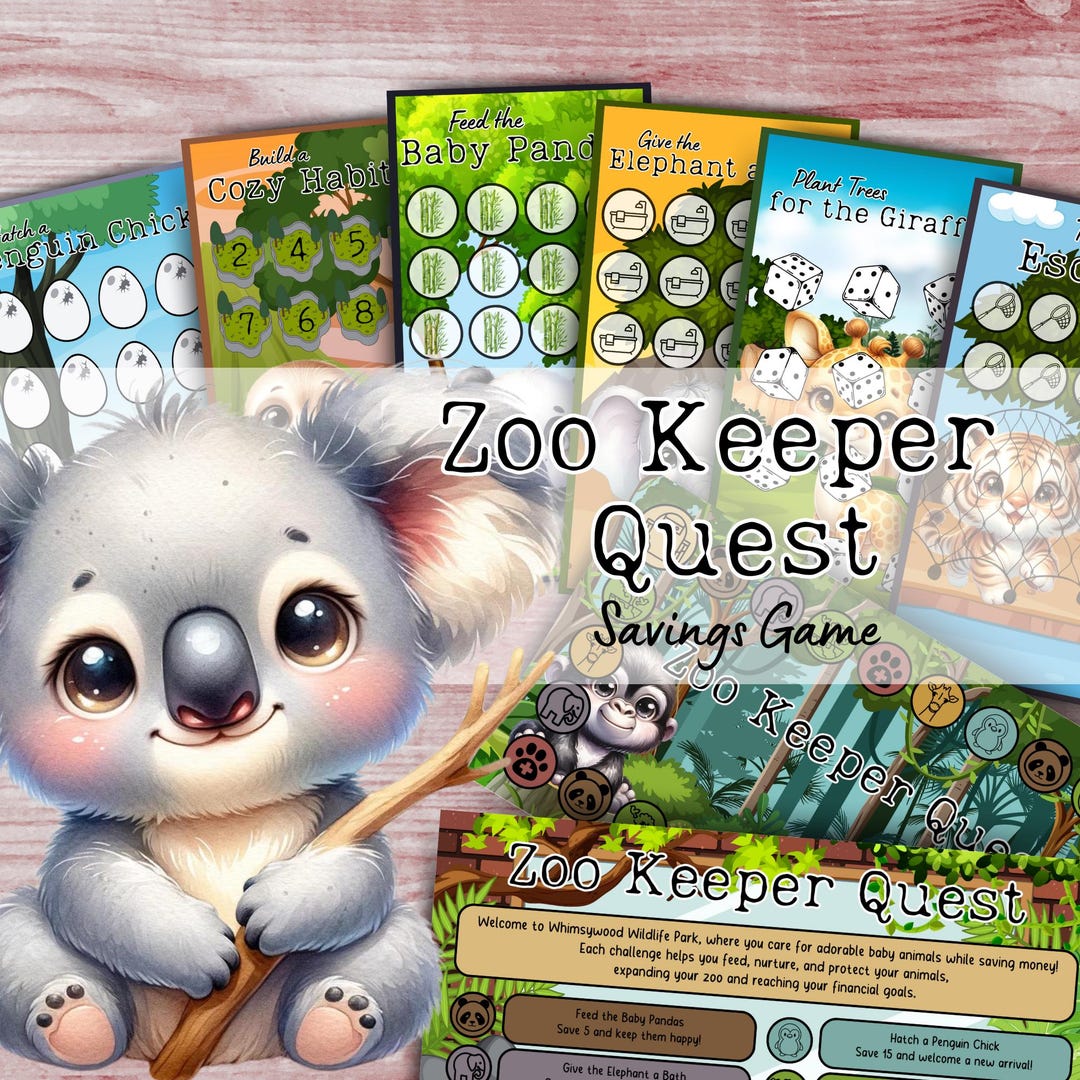 Zoo Keeper Savings Challenge Printable Budget Game Cute Baby Animal ...