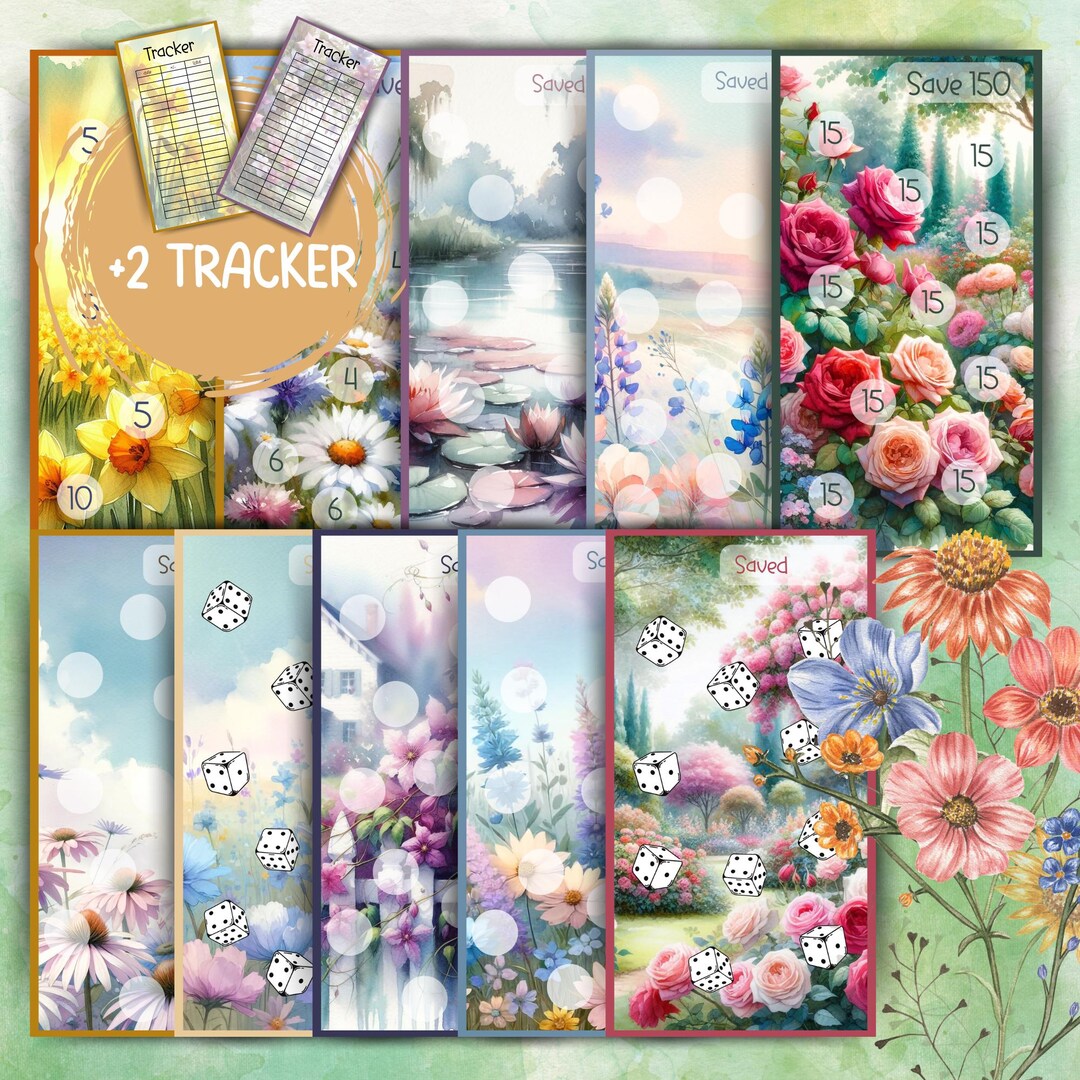 Beautiful Floral Savings Challenges, Floral Challenges Bundle for A6 ...